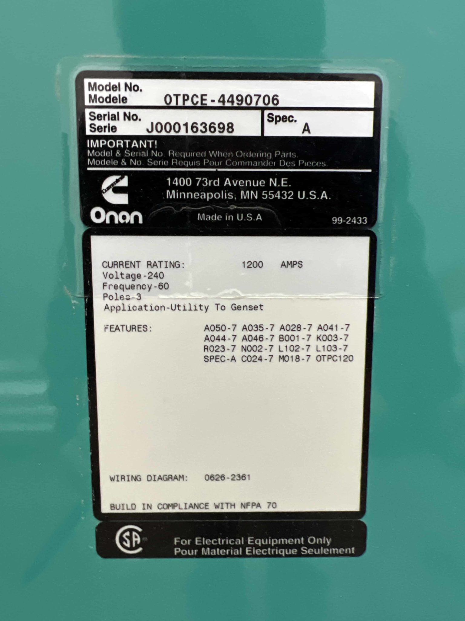 Cummins 1200A 240V 3P Automatic Transfer Switch | CI Group