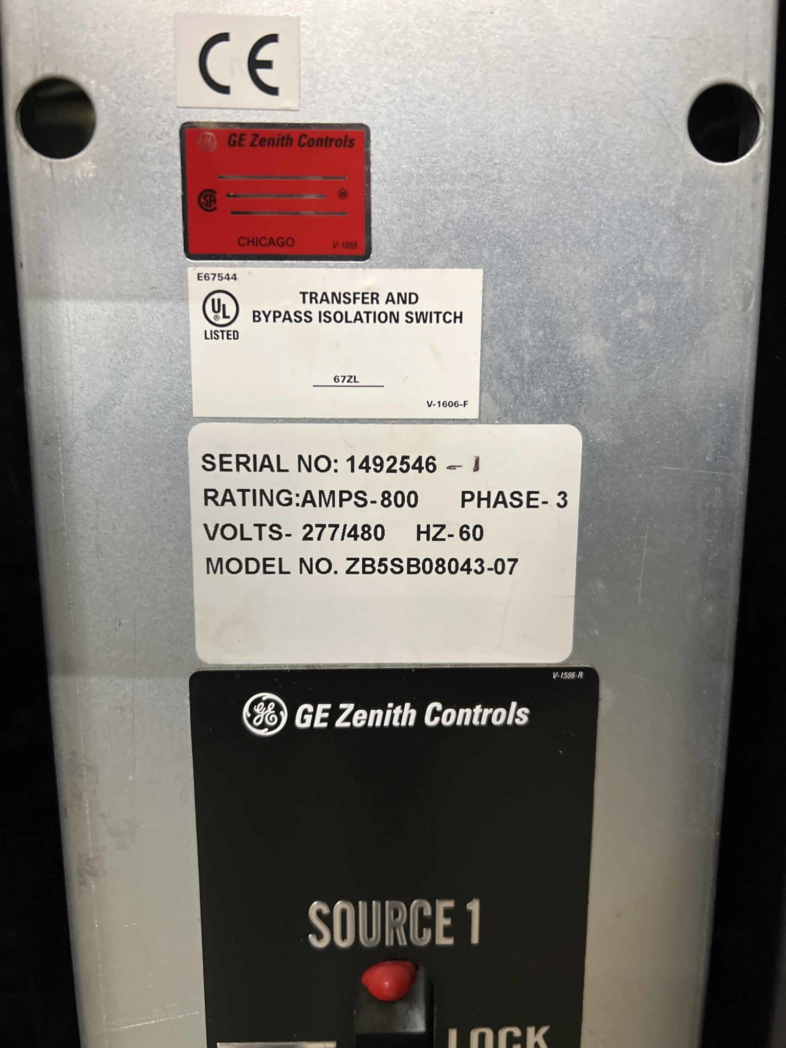 GE Zenith 800A 277/480V Nema3R Automatic Transfer Switch