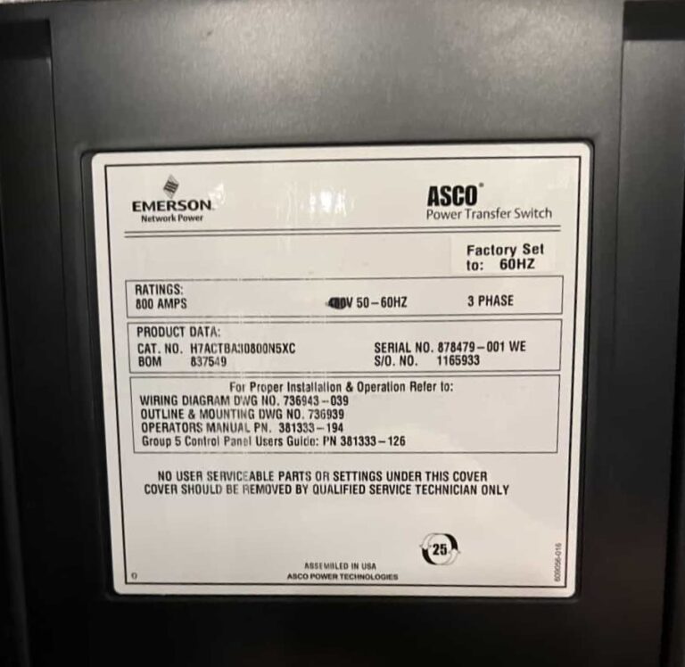 ASCO 7000 Series 800A 208V ISO Bypass ATS | CI Group