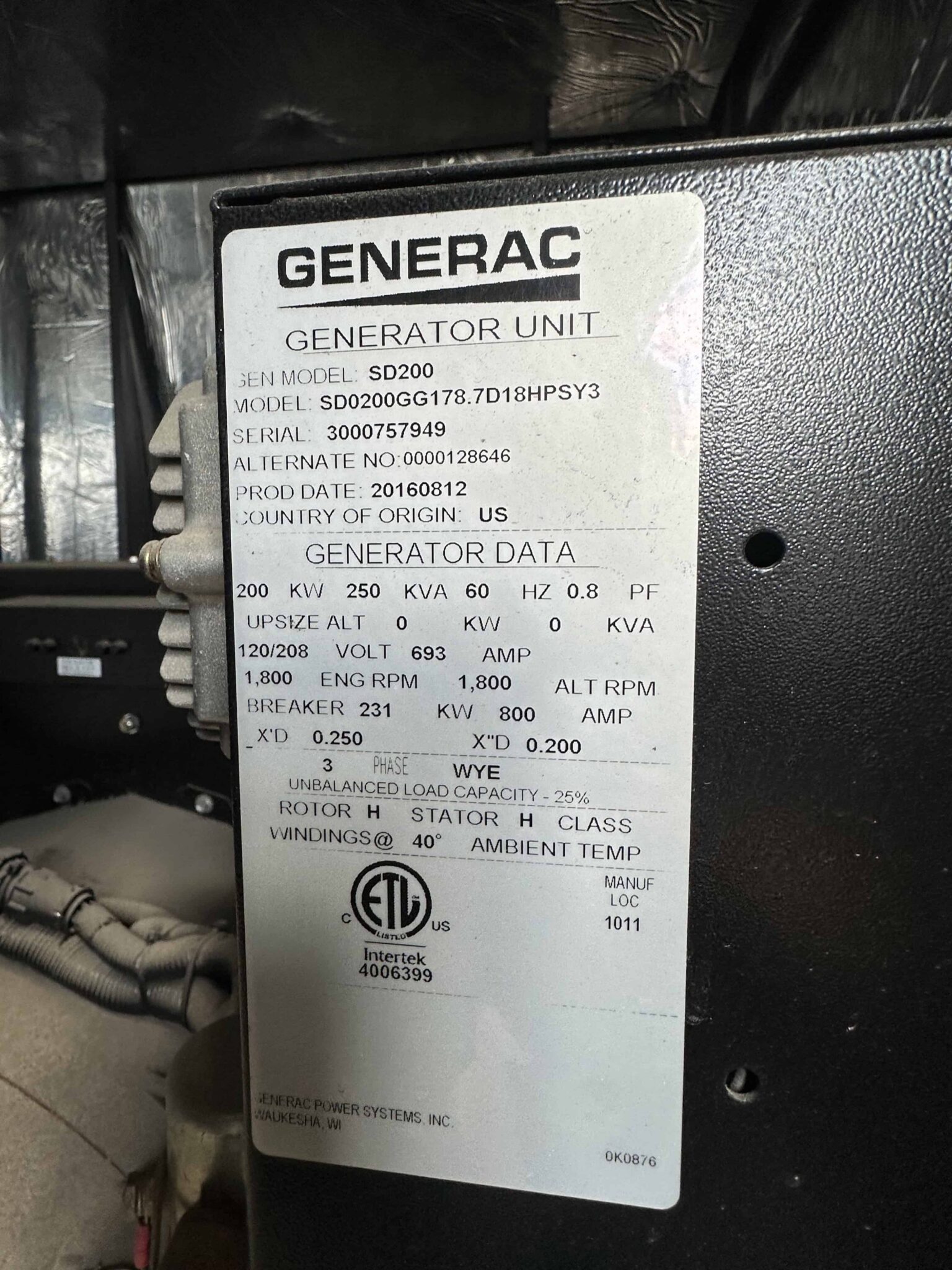 Generac SD200 200 KW 120/208V Sound Attenuated Diesel Generator | CI Group