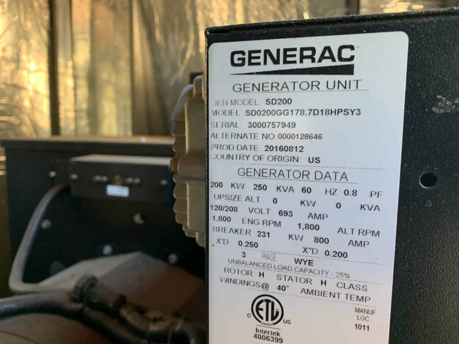 Generac SD200 200 kW 120/208V Sound Attenuated Diesel Generator | CI Group