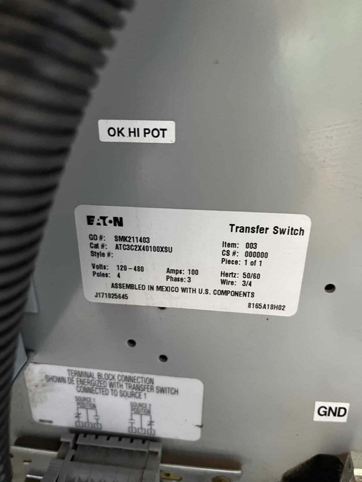 Eaton 100A 480V Automatic Transfer Switch | CI Group