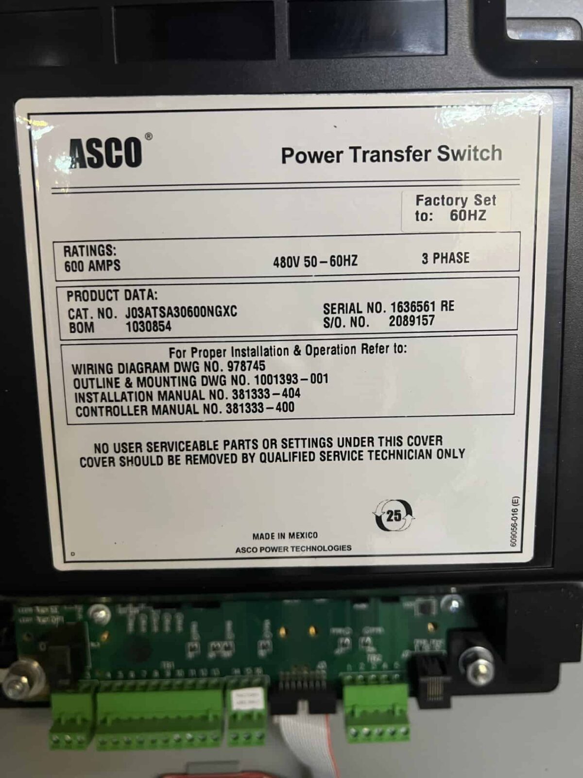 ASCO 300 Series 600A 480V Automatic Transfer Switch | CI Group